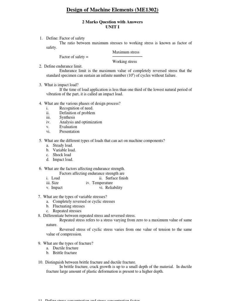 Design of Machine Elements ME1302 | PDF | Fracture | Fracture Mechanics
