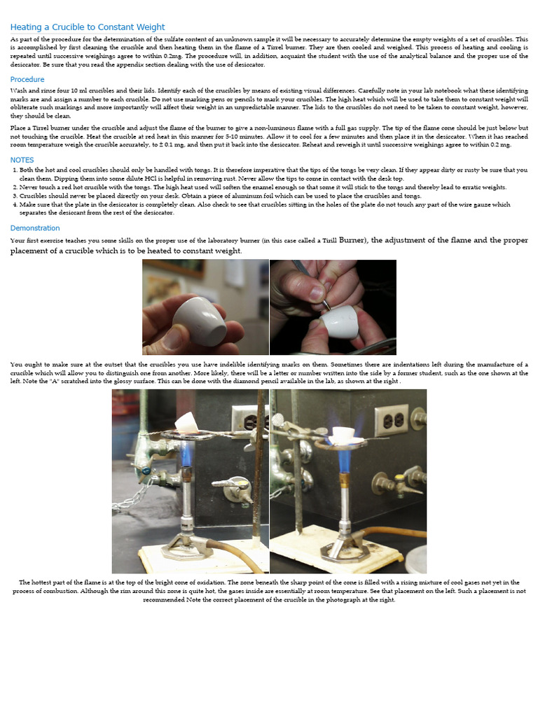 Crucible Heating for Constant Weight | PDF | Physical Sciences ...