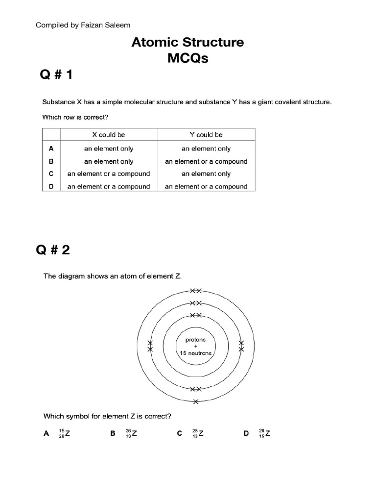 Atomic Structure MCQS 2 | PDF