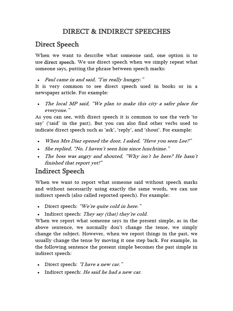 Direct & Indirect Speeches | PDF | Question | Verb
