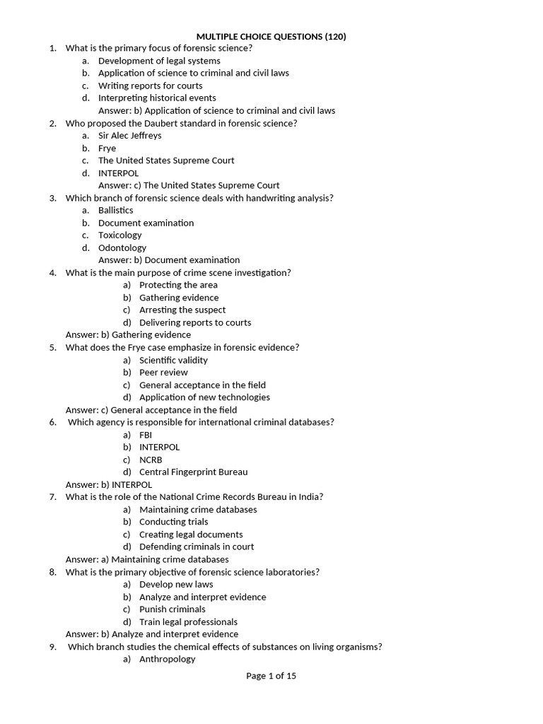 Forensic Science Question Bank | PDF | Forensic Science | Crime Scene