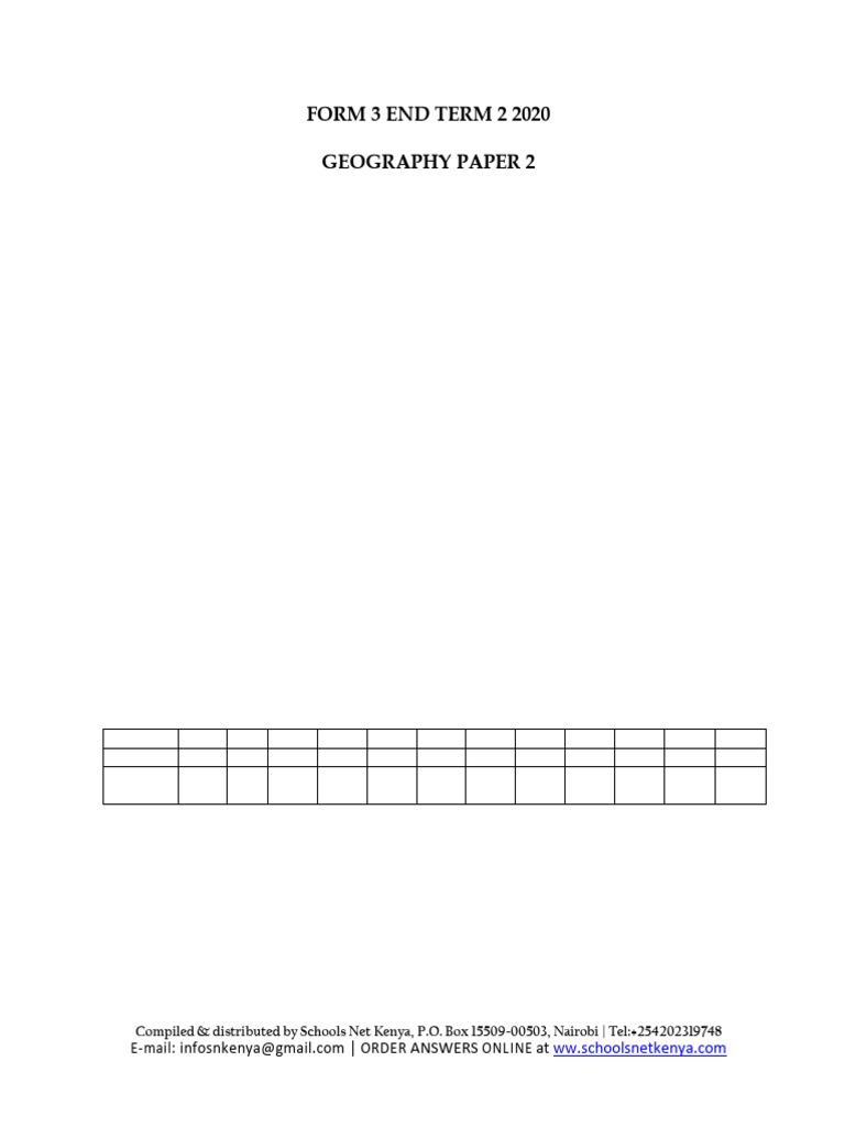 Secondary Geography Paper 2 Form 3 End Term 2 2020 | PDF | Mining | Earth