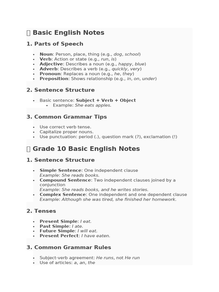 Basic English Notes for Beginners | PDF