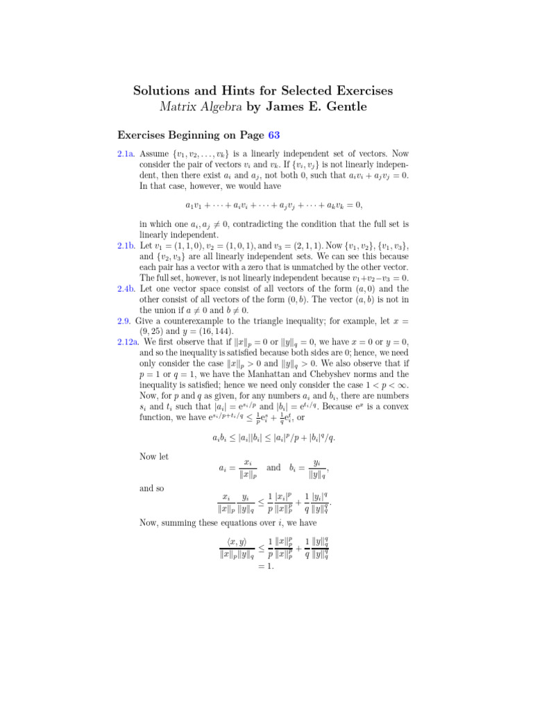 Matrix Algebra Exercises and Solutions | PDF | Matrix Theory ...
