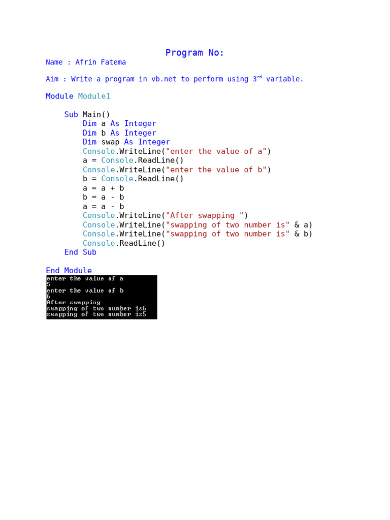 Swap of Two No. Without Using 3 Var | PDF