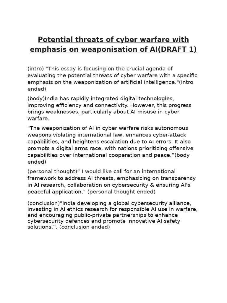 Potential Threats of Cyber Warfare With Emphasis On Weaponisation of AI ...