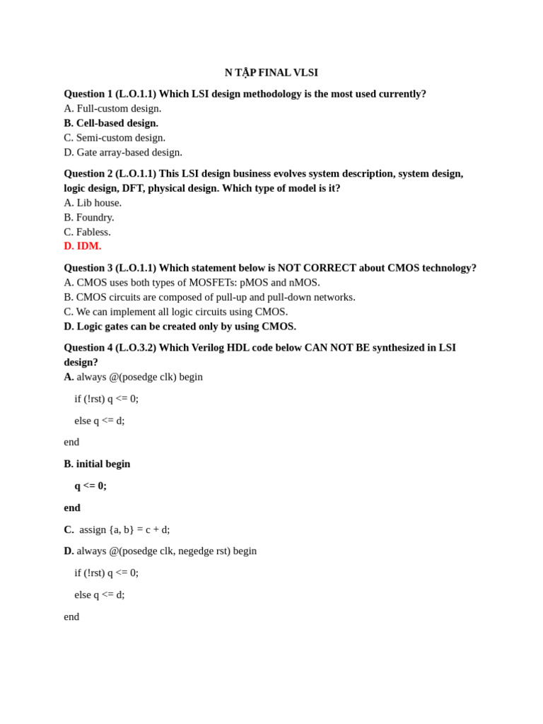 Ôn Tập Final Vlsi | PDF | Cmos | Semiconductor Devices