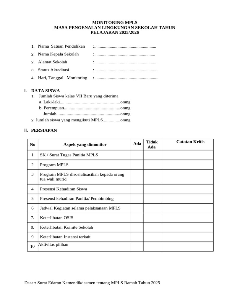 Instrumen Monitoring MPLS Ramah 2025 | PDF