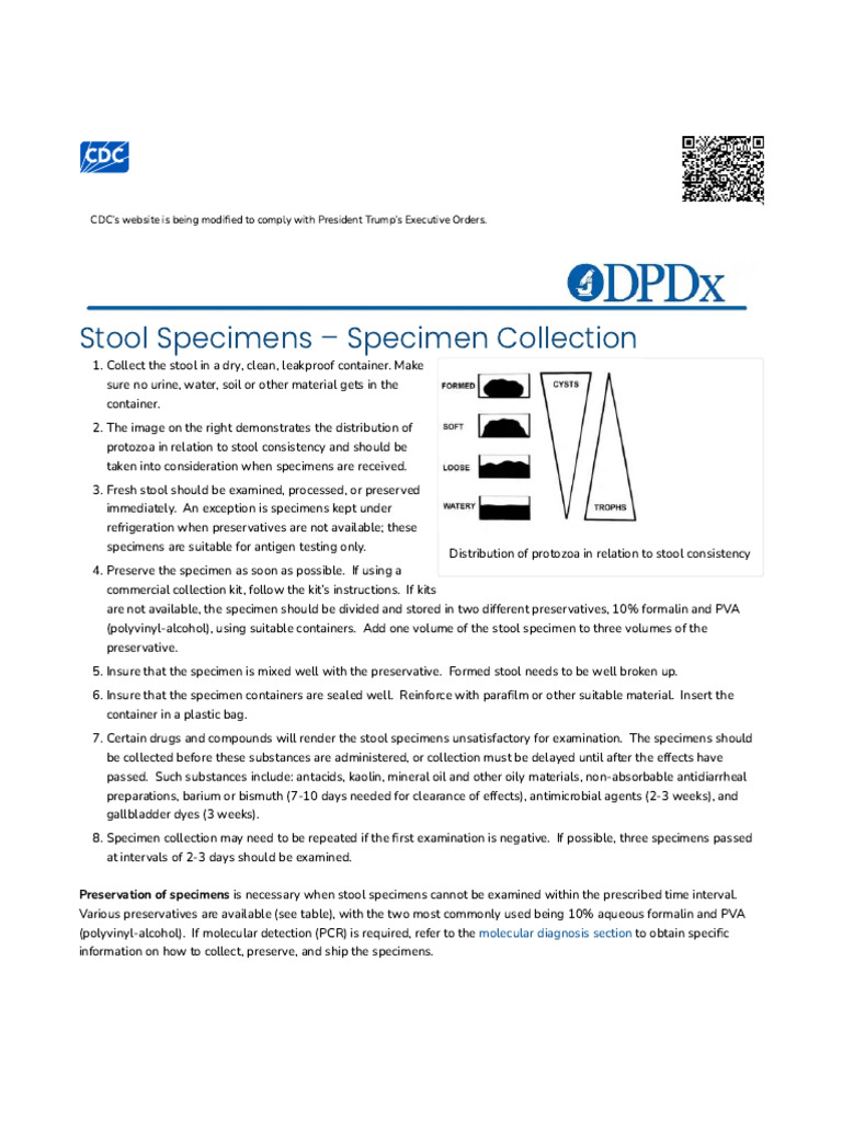 CDC Stool Specimens Storage | PDF | Staining | Fixation (Histology)