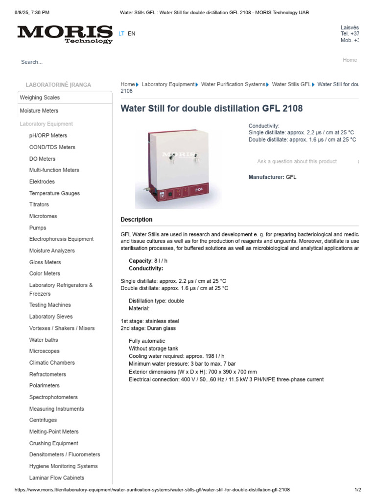 Water Stills GFL - Water Still For Double Distillation GFL 2108 - MORIS Technology UAB | PDF ...