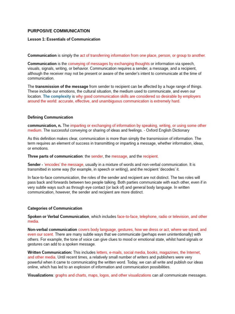 Purposive Communication l1 Essentials of Communication | PDF | Communication | Nonverbal ...