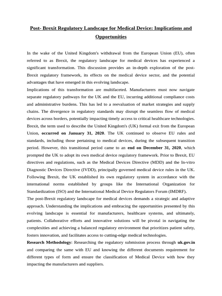 ABSTRACT Aarti Vats Mpharm 2239805 | PDF | Medical Device | Brexit