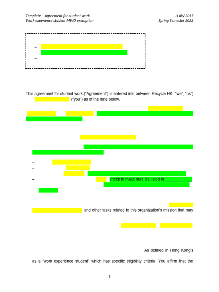 Student Work Agreement Template | PDF | Confidentiality | Justice