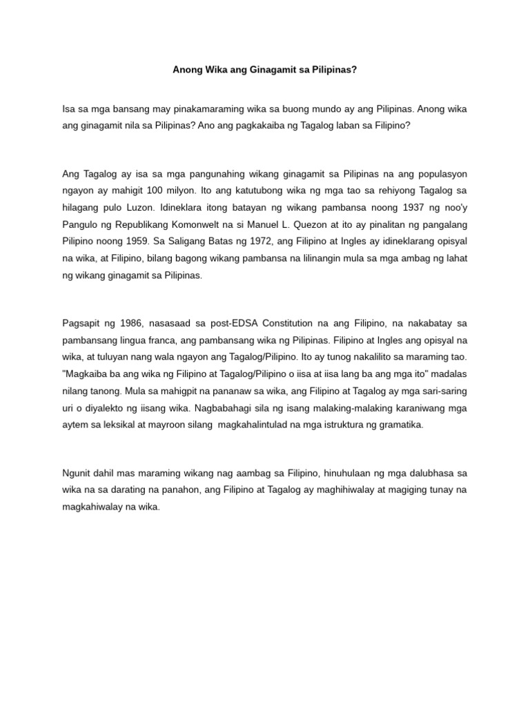 Anong Wika Ang Ginagamit Sa Pilipinas | PDF