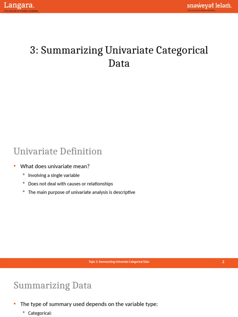 03 - Sumarizing Univariate Categorical Data | PDF | Categorical Variable | Chart