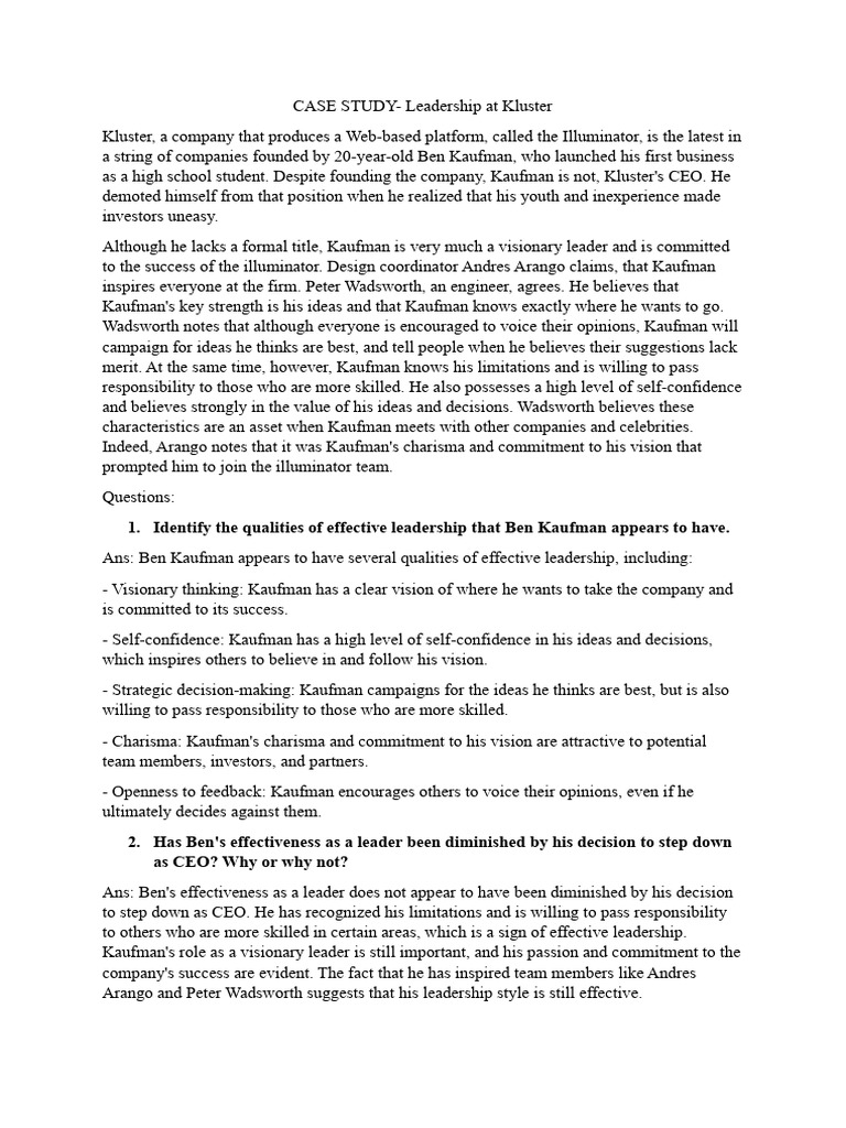 Leadership Qualities of Ben Kaufman | PDF | Leadership | Social Psychology
