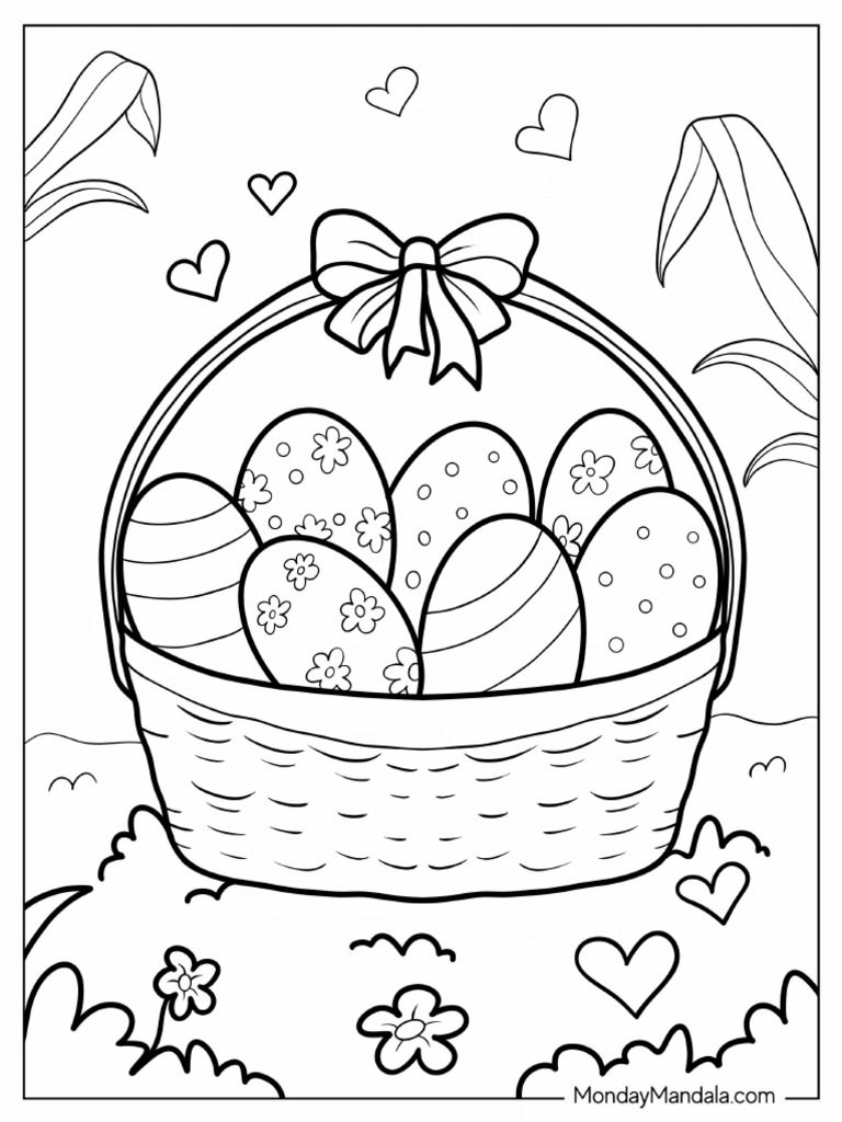 Easter Eggs in A Basket Coloring Page | PDF