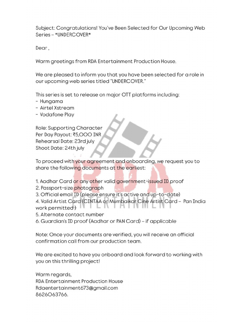 Comfirmation Shoot Details | PDF
