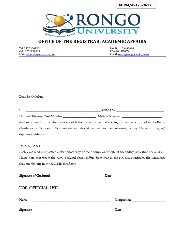 Name Declaration Form For Graduands | PDF