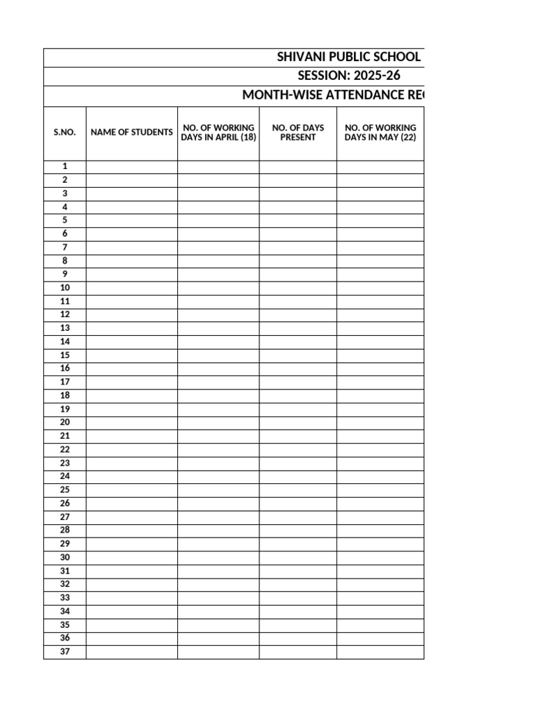 Month Wise Attendance Record | PDF