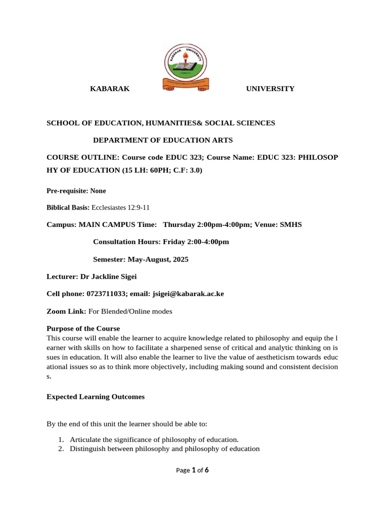 EDUC 323: Philosophy of Education Outline | PDF | Philosophy Of ...