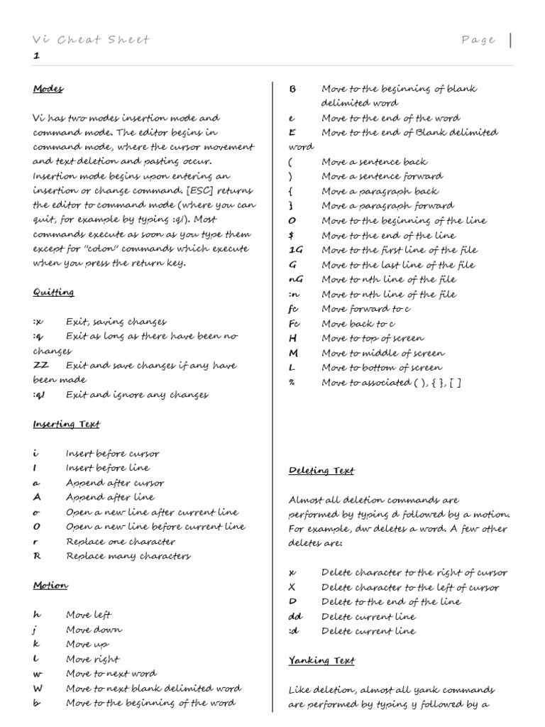 Vi Cheat Sheet: Modes B e E 0 $ 1G G NG:N FC FC H M L % | PDF | String ...
