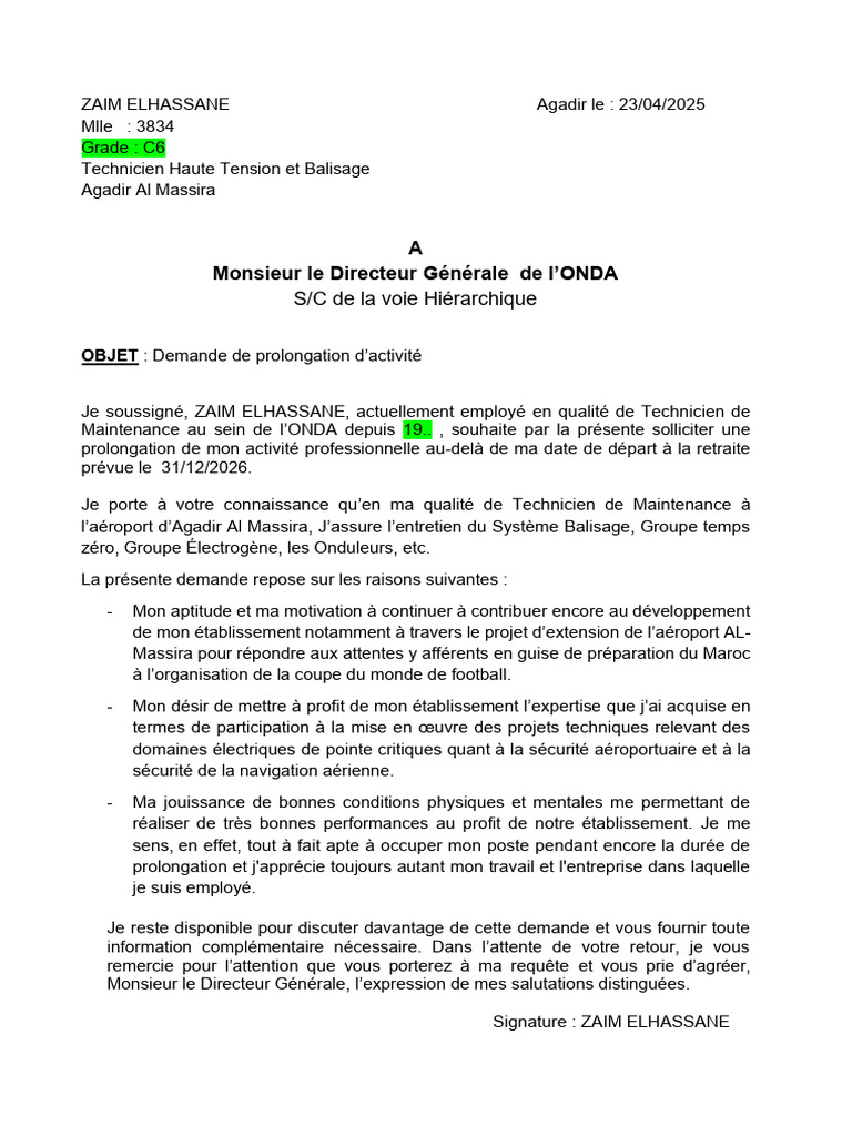 Demande de prolongation d'activité professionnelle | PDF