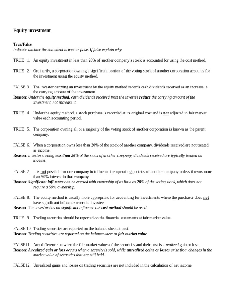 Equity Method and Temporary Investments | PDF | Investing | Equity ...