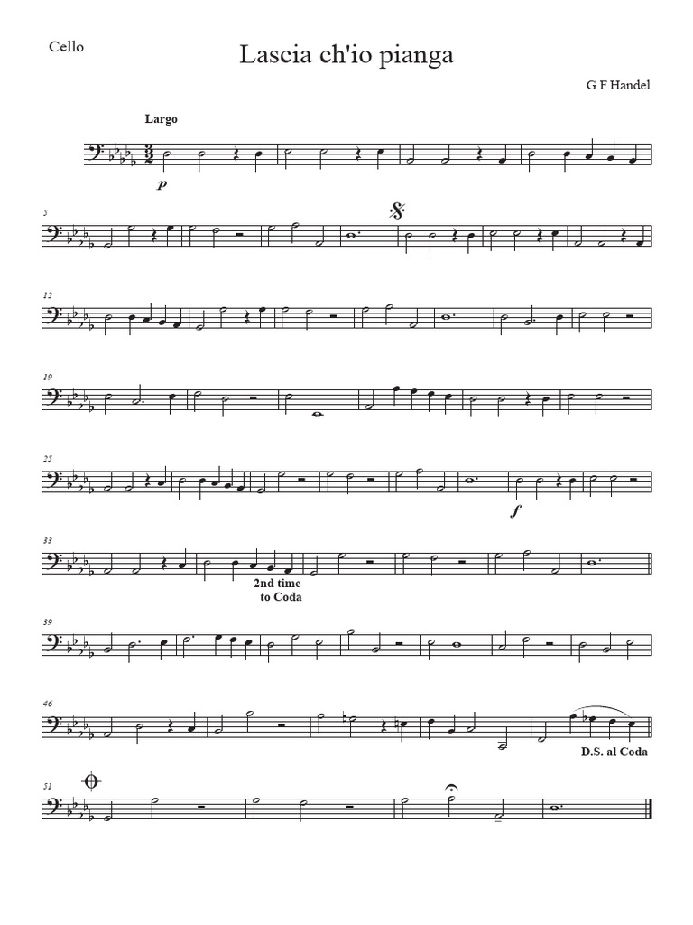 Lascia Ch'Io Pianga - Cello | PDF