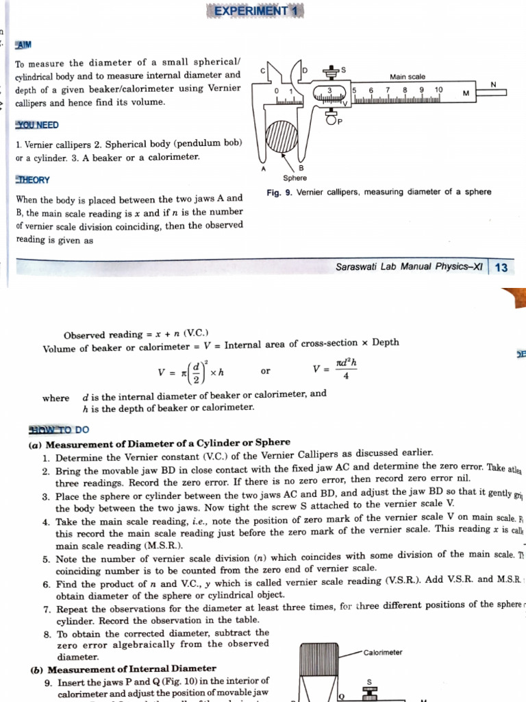 Experiment 1 Vernier Callipers 1750743415 | PDF