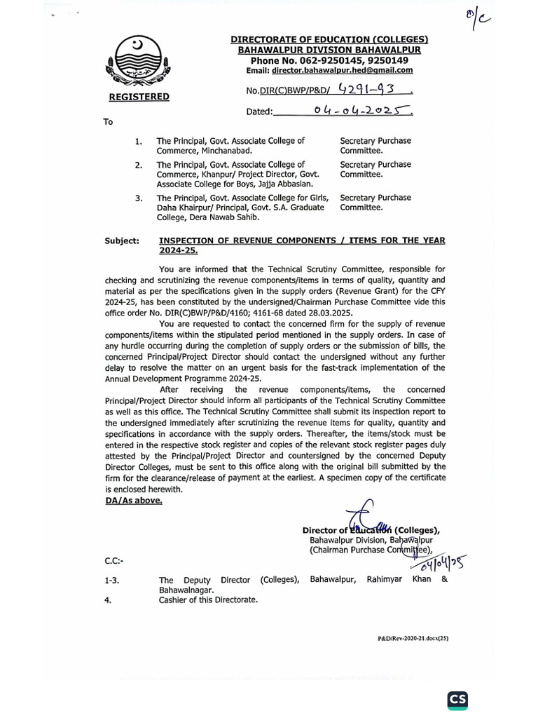 Inspection of Revenue Components FY 2024-25 | PDF