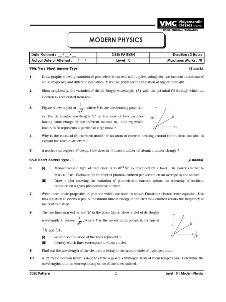 Workbook - Modern Physics | PDF | Photoelectric Effect | Radioactive Decay