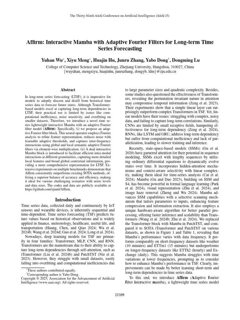 Affirm Interactive Mamba With Adaptive Fourier Filters For Long-Term ...