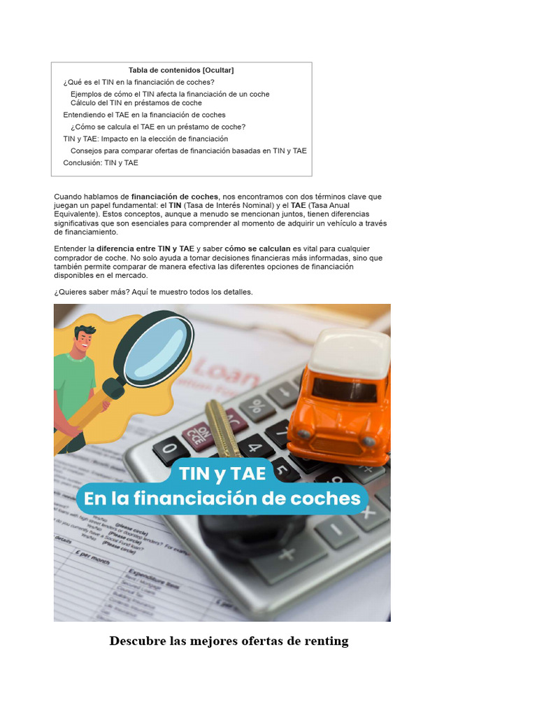 ¿Qué Es El TIN y El TAE en La Financiación de Un Coche - Idoneo | PDF ...