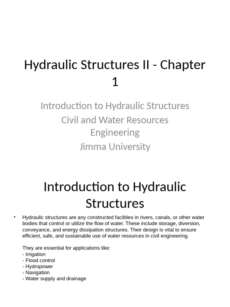 Hydraulic Structures II Chapter 1 Detailed | PDF | Spillway | Dam