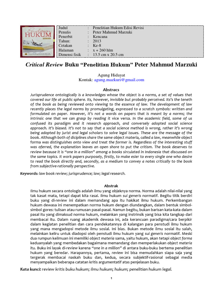 Critical Review Buku Penelitian Hukum Pe | PDF