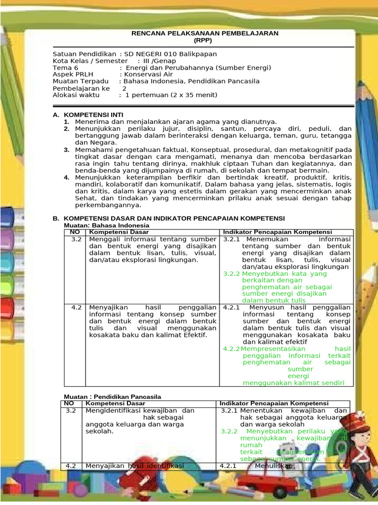 Rpp Konservasi Air Kelas 3 Ta 2024 2025 Marlinda Umirisanti S
