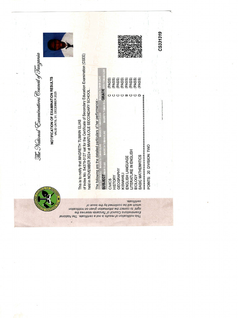 Form Four Result Slip - pdf-1 | PDF