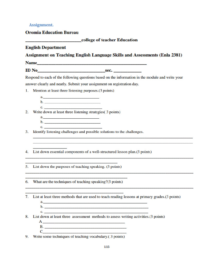 EnLa 2381 Teaching English Language Skllls and Assessments 1st Draft | PDF
