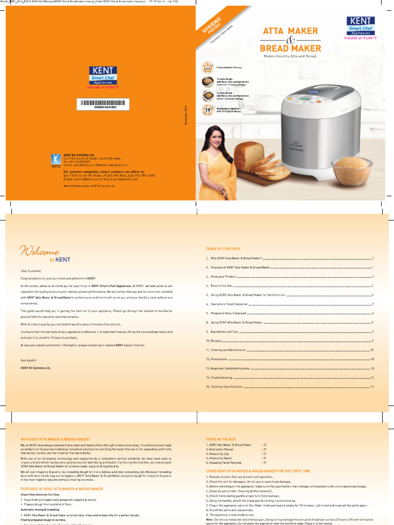 Kent Atta Maker Bread Maker | PDF