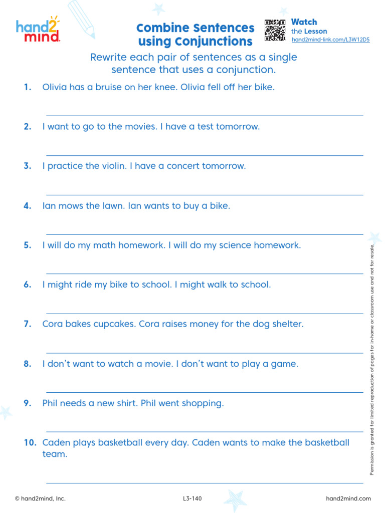 Grade 3 Literacy Combine Sentences Using Conjunctions | PDF