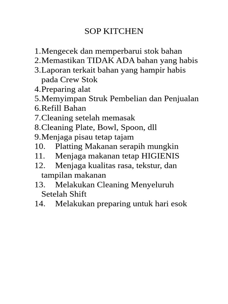 Sop Kitchen | PDF