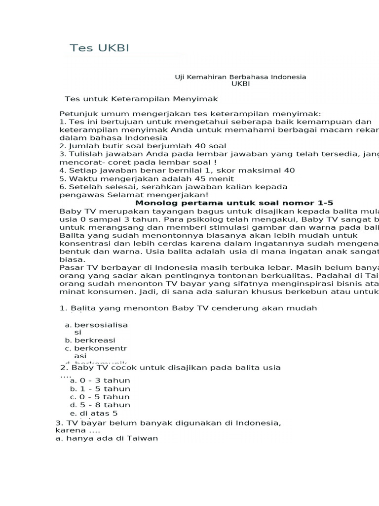 Contoh Tes UKBI | PDF
