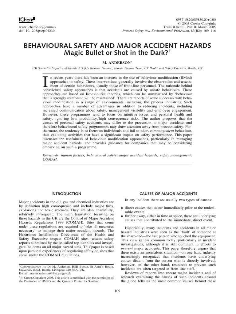 Behavioural Safety and Major Accident Hazards Magic Bullet or Shot in ...