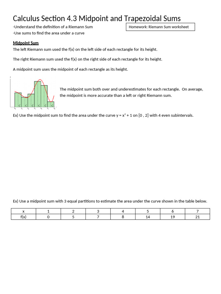 Midpoint and Trapezoidal Sums in Calculus | PDF