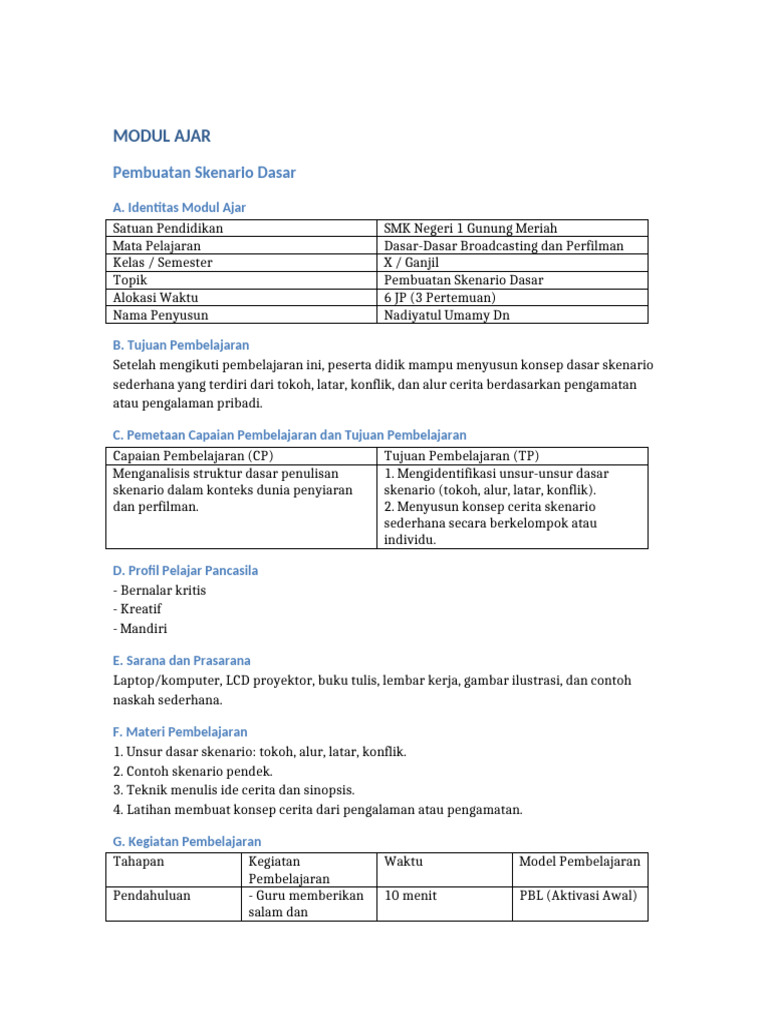 Modul Ajar Final Skenario Dasar Umamy | PDF