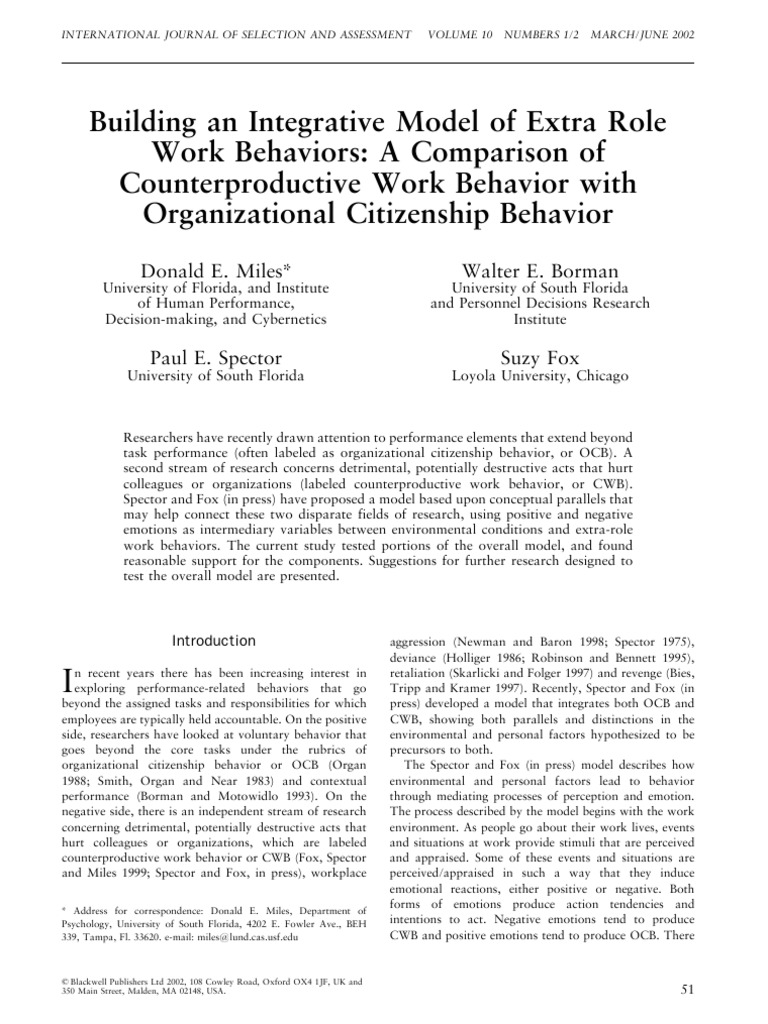 Building Integrative Model of Extra Role Work Behaviours | PDF ...