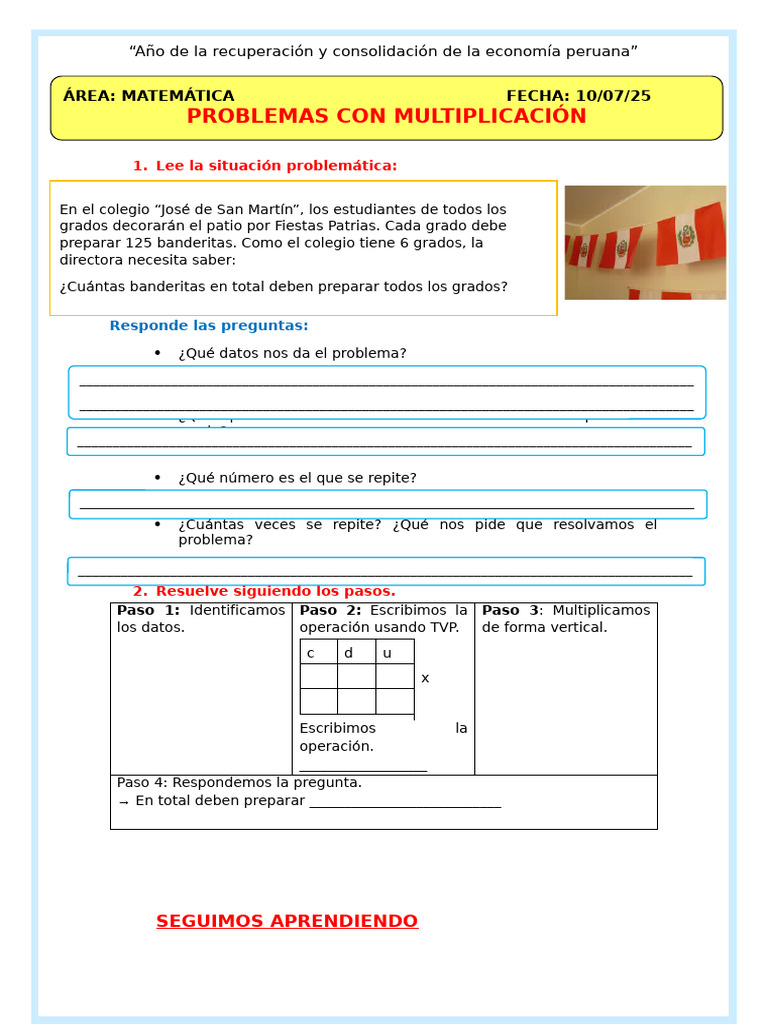 Jueves 10 de Julio Ficha Mate Problemas Con Multiplicación | PDF