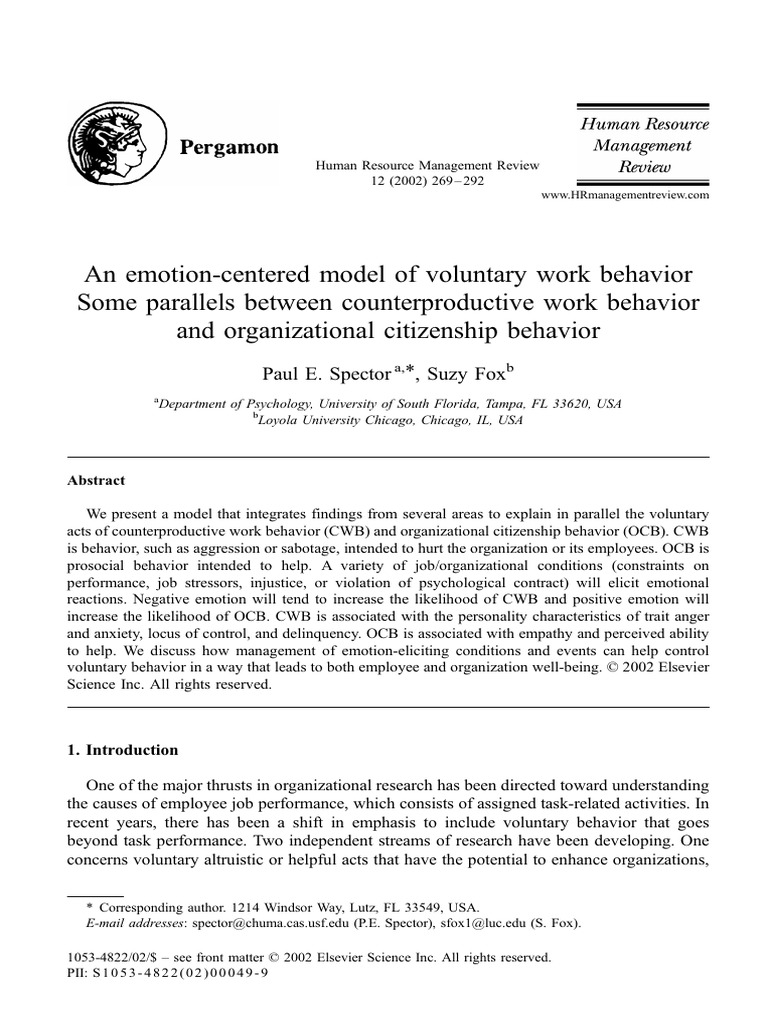 Emotion Centered Model of Voluntary Work Behaviour | PDF | Emotions ...