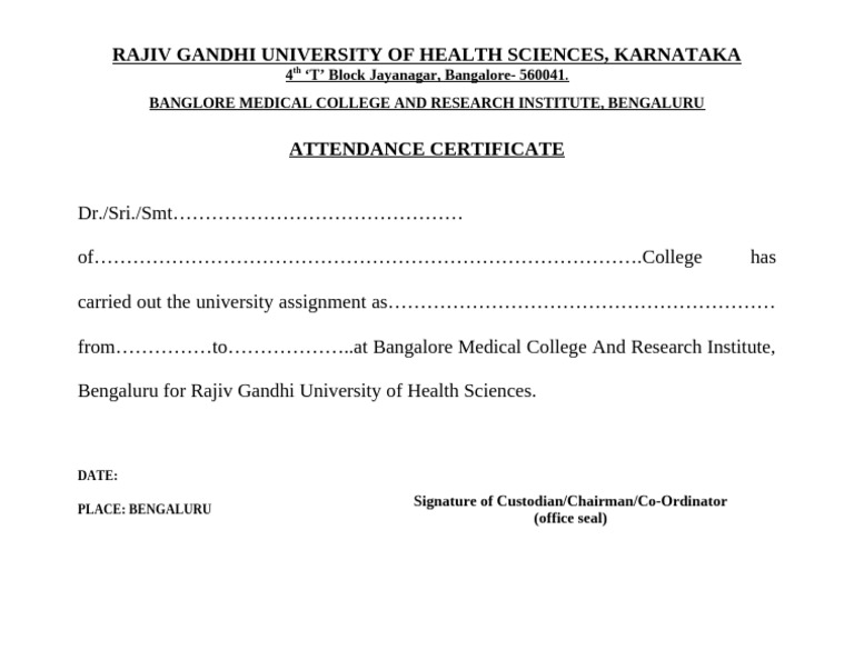 01 Rguhs Attendance Certificate | PDF